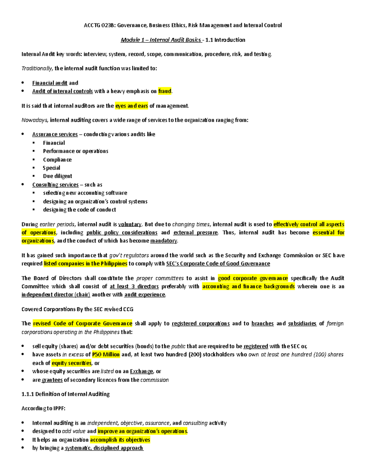 Acctg 023B Module 1 - dfghjkljhgfdcfvbnjkl - ACCTG 023B: Governance ...