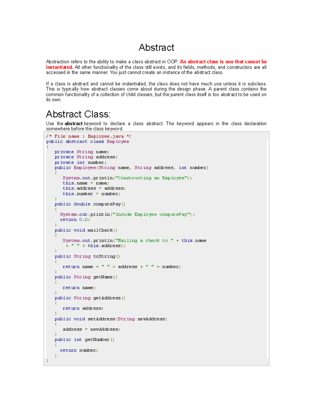 Lab 2-2 Interface vs Abstract - Abstract Abstraction refers to the ...