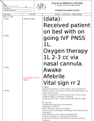 Fdarch 1 - FDAR for nursing - Name:_ _____________ Room no ...