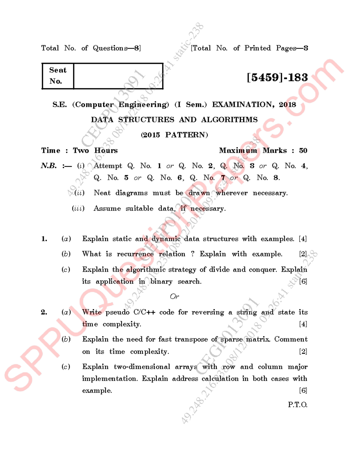 Be Computer Engineering Semester 3 2018 November Data Structures And Algorithms Dsa Pattern 2015 9638