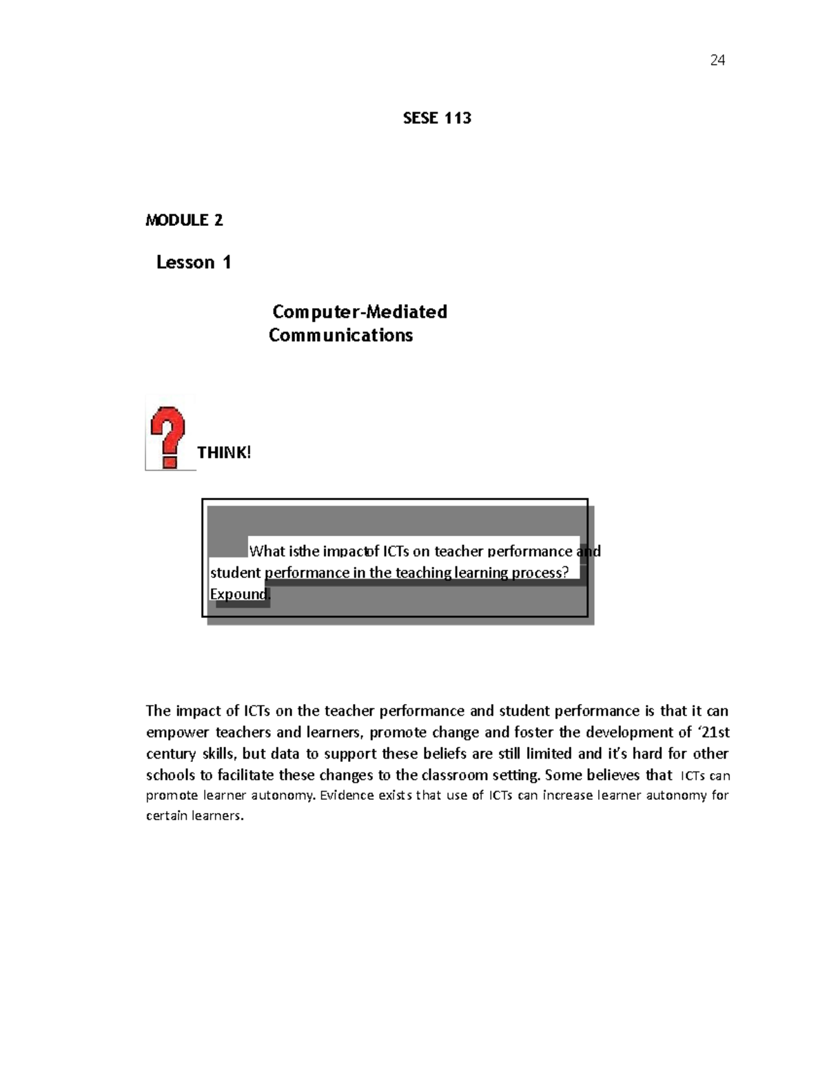 Lesson 1 Computer-Mediated - SESE 113 MODULE 2 Lesson 1 Computer ...