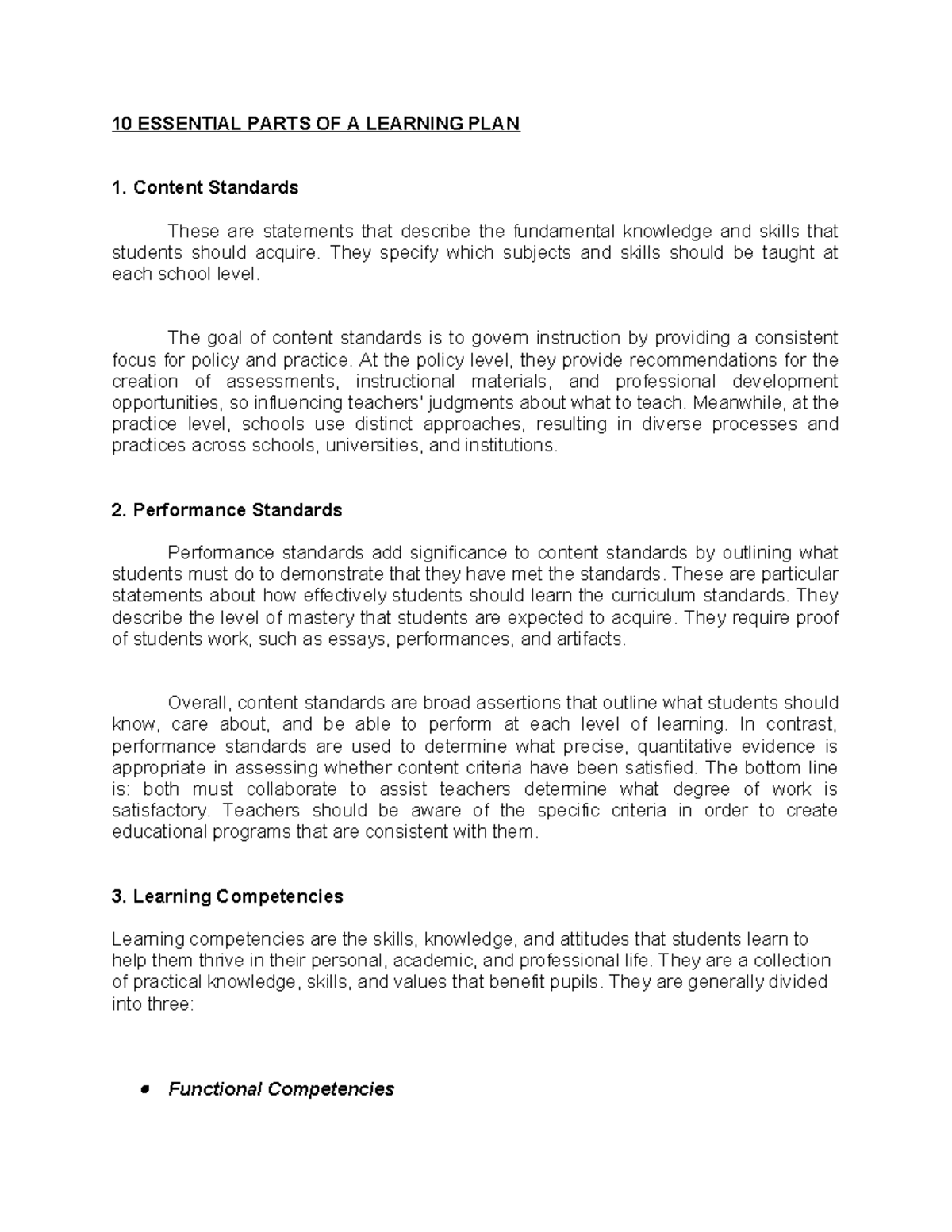 10 Essential Parts OF A Learning PLAN - 10 ESSENTIAL PARTS OF A ...