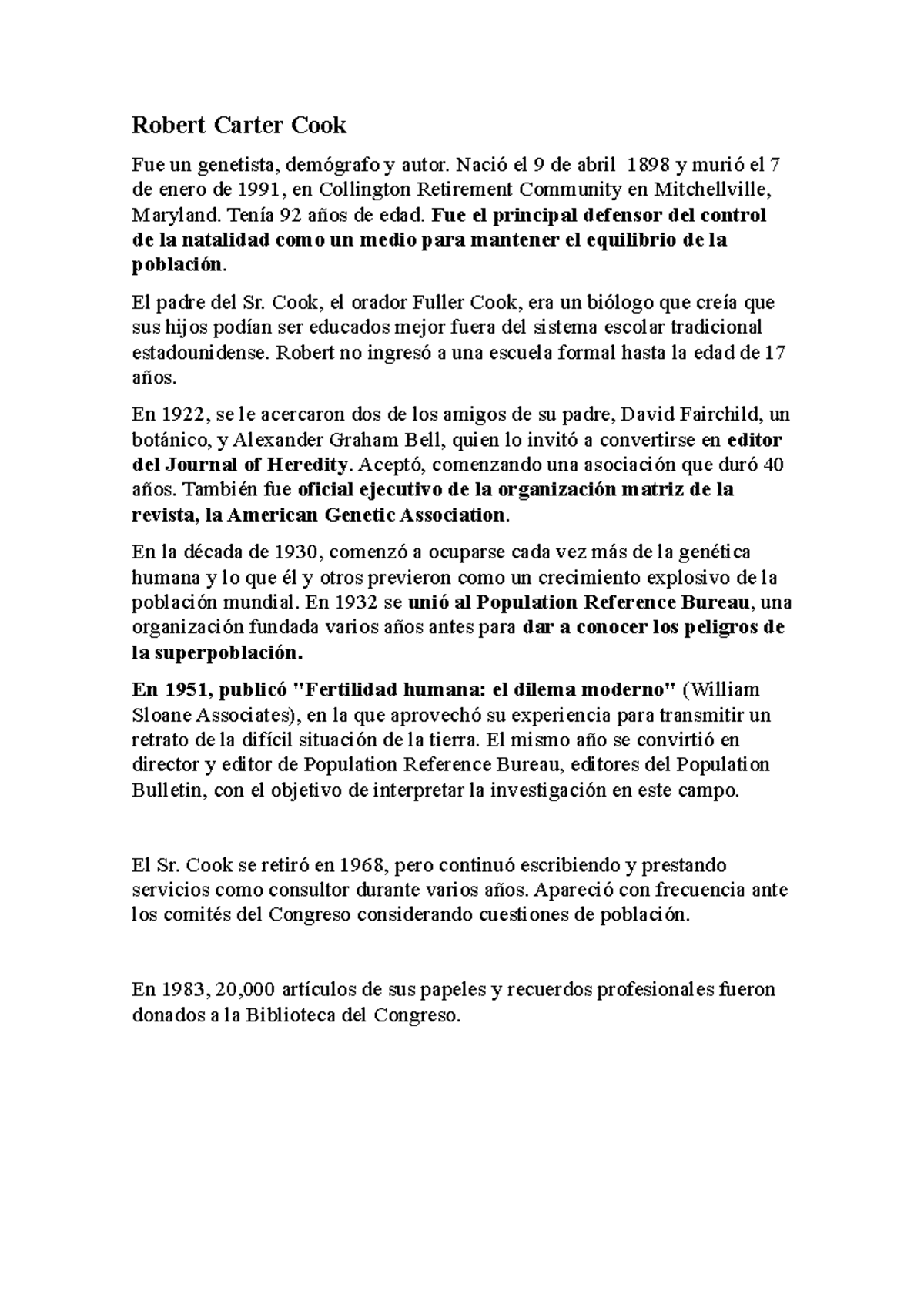 Biografías de Genetistas Destacados - Robert Carter Cook Fue un ...