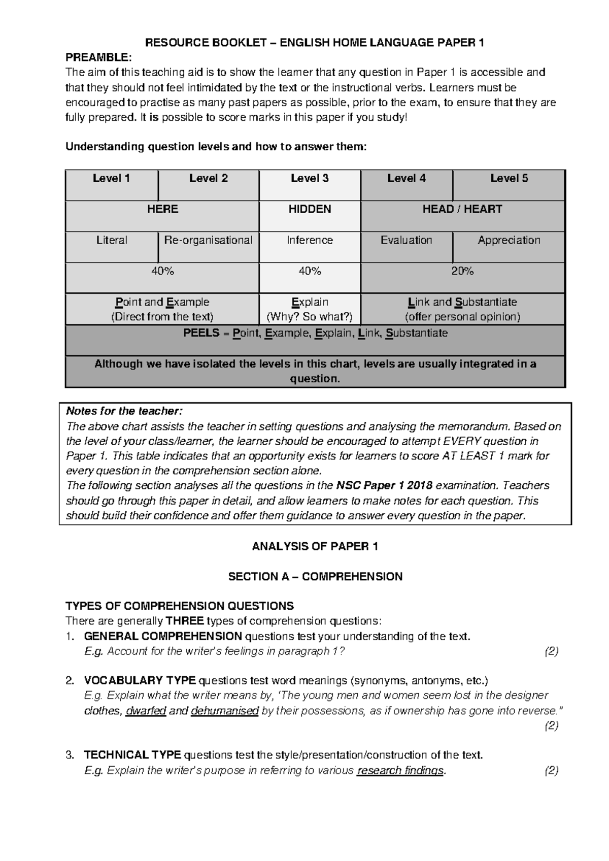 Resource Guidline Grade 12 Paper 1 - RESOURCE BOOKLET – ENGLISH HOME ...