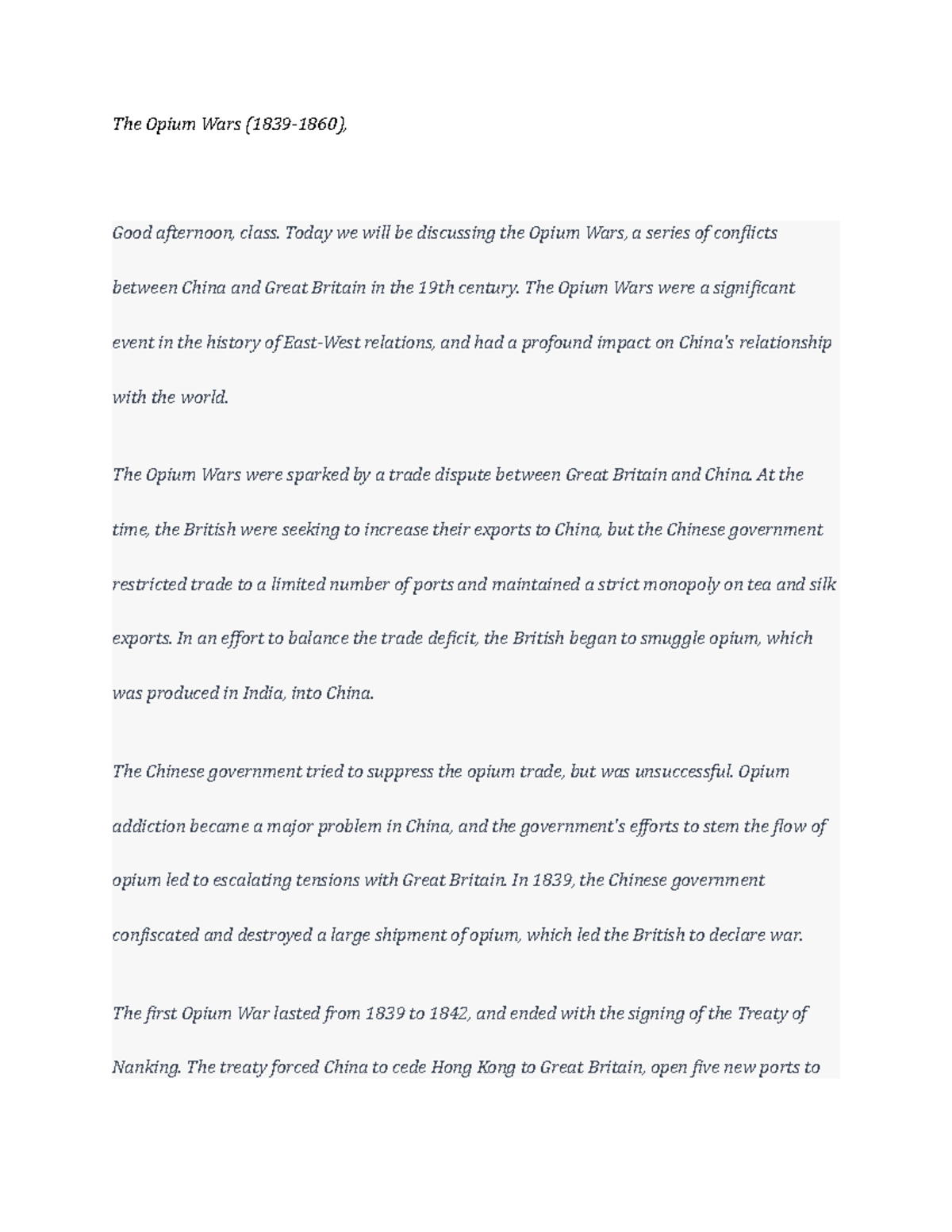 The Opium Wars (1839-1860) notes - The Opium Wars (1839-1860), Good ...