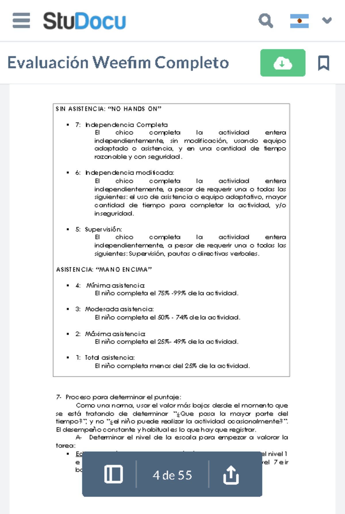 Evaluación Weefim Completo - Terapia ocupacional - UNQ - Stu Docu ...