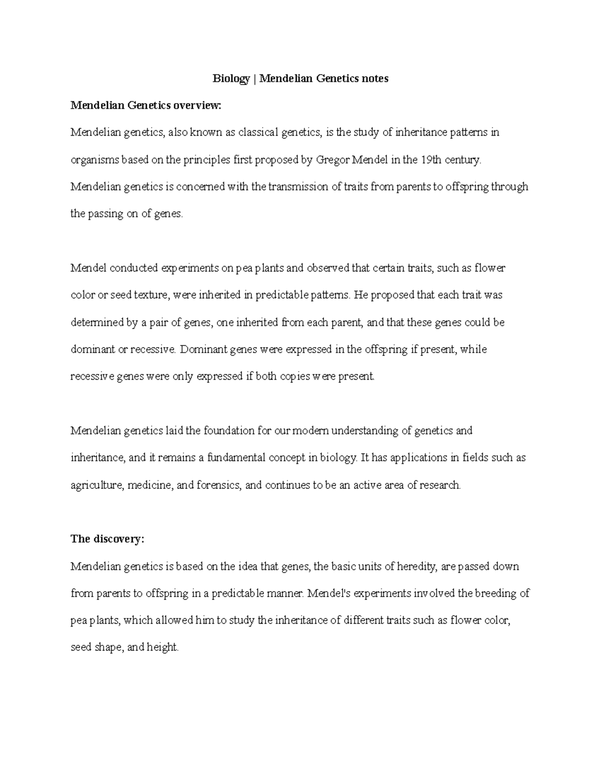 Biology Mendelian Genetics notes - Biology | Mendelian Genetics notes ...
