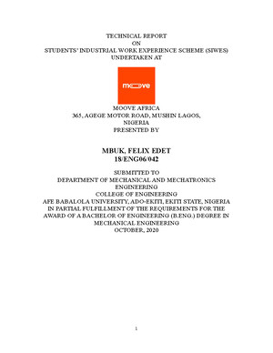 Students Work Experience Program (SWEP) Report - TECHNICAL REPORT ON ...