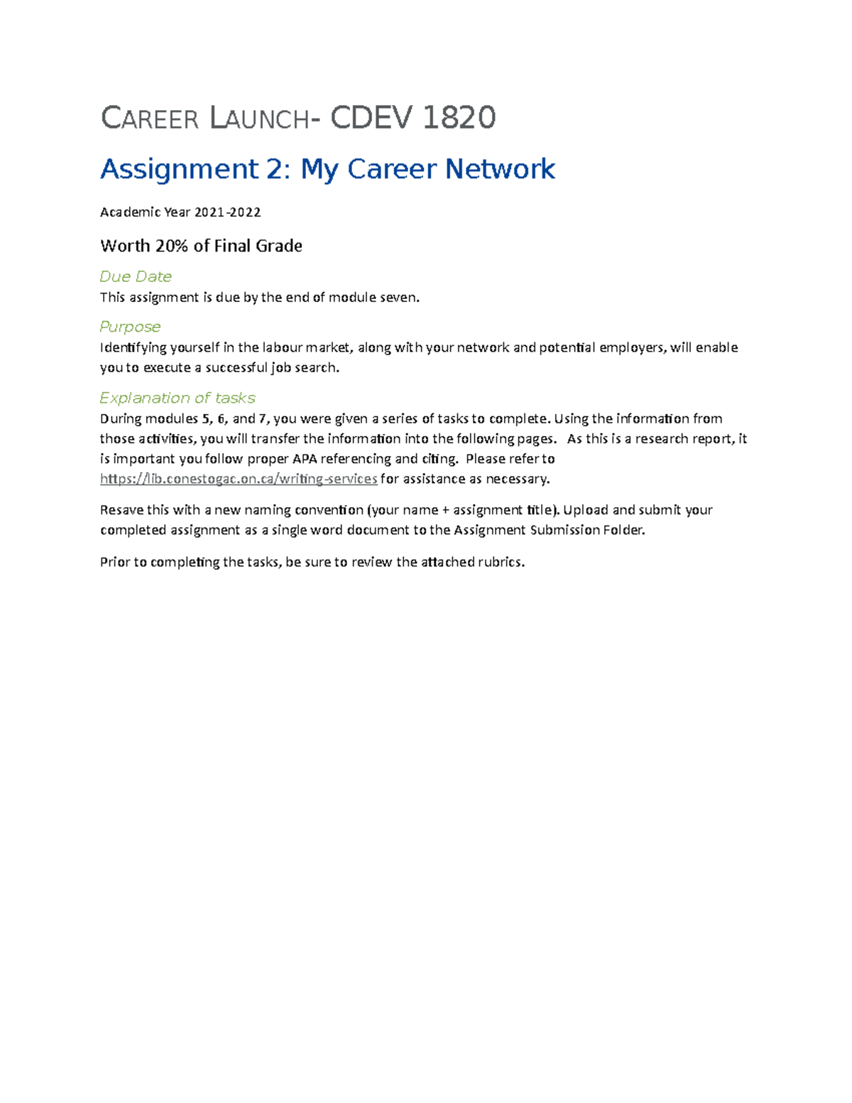 CDEV1820 Career Launch - Assignment 2 - CAREER LAUNCH- CDEV 1820 ...