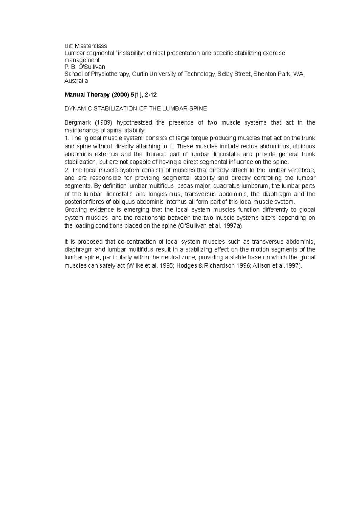 Osullivan - Wetenschappelijk document O'sullivan omtrent Global movers ...