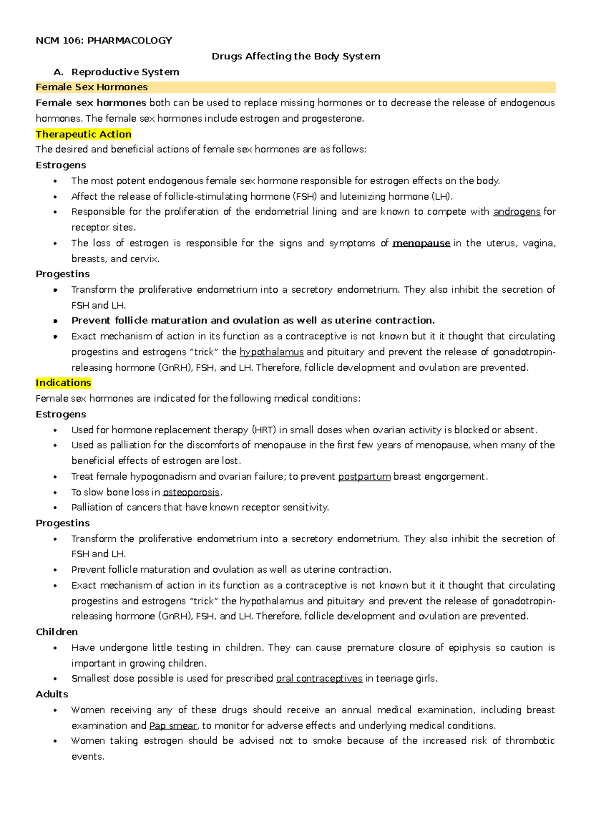 Reproductive-System-Drugs - NCM 106: PHARMACOLOGY Drugs Affecting the ...