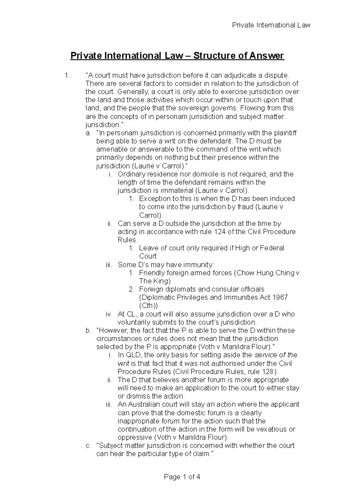 Private International Law - Structure of Answer - There are several ...