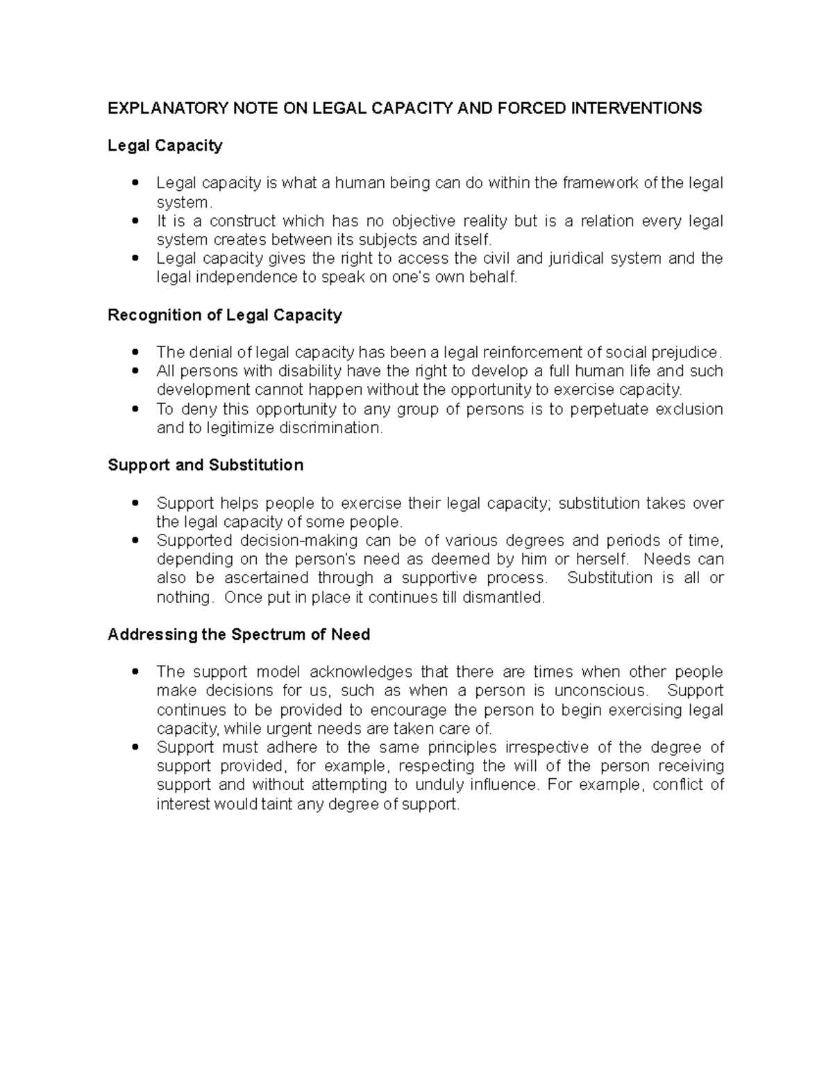 Explanatory notes on legal capacity and forced intervention ...