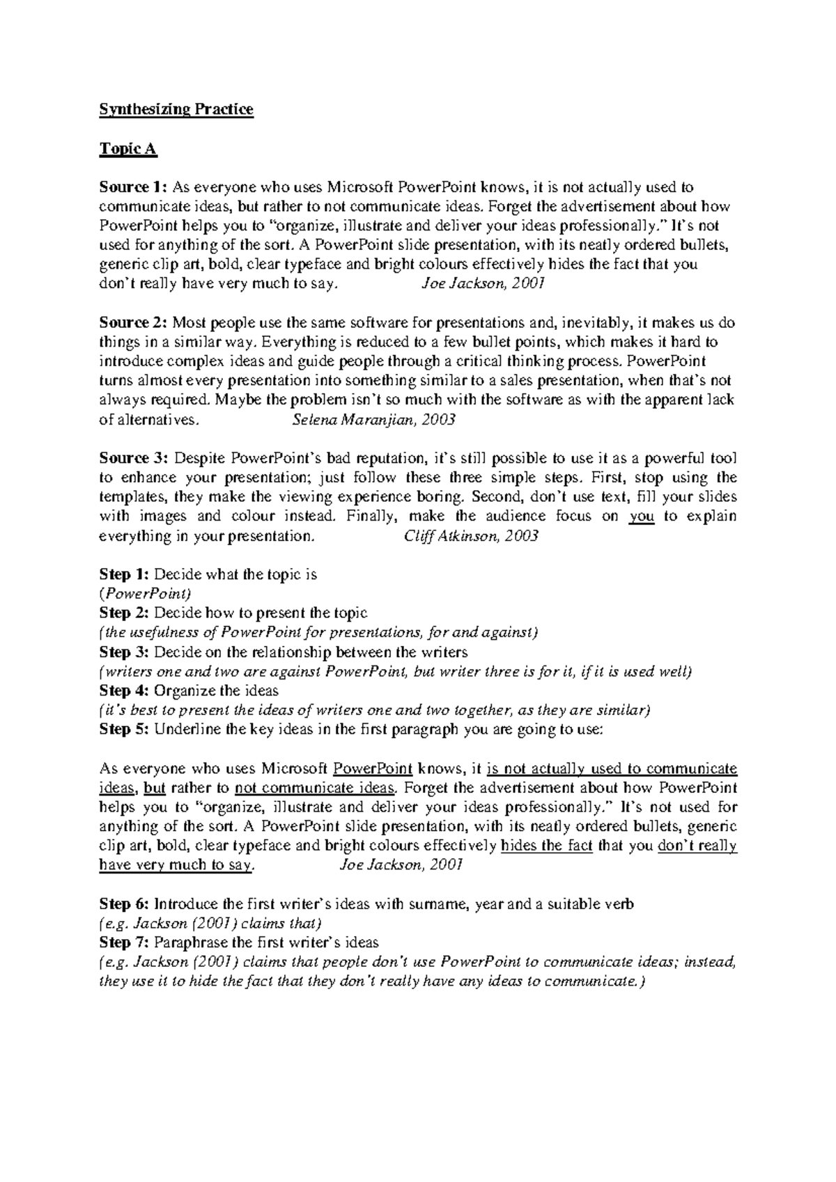 Synthesizing Practice Academic Writing and Presentation English ...