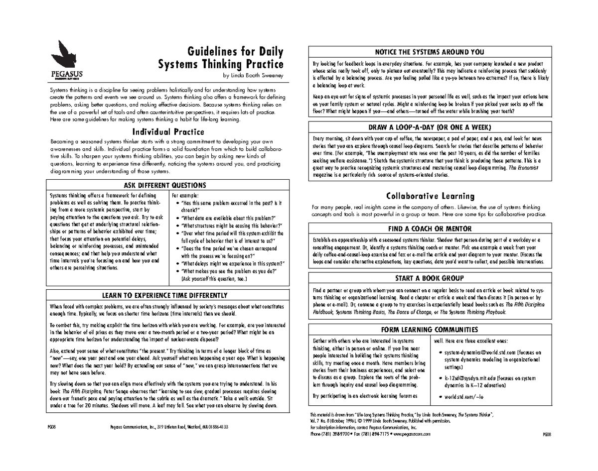 Pocket Guide FOR Systems-Thinking - Systems thinking is a discipline for seeing problems - Studocu