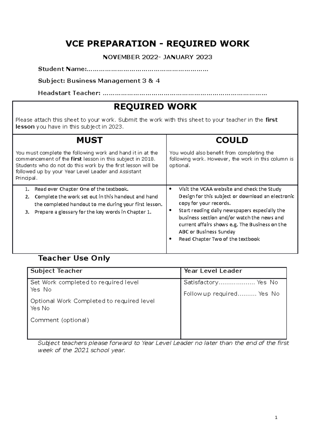 2022-2023 Holiday Homework - VCE PREPARATION - REQUIRED WORK ...