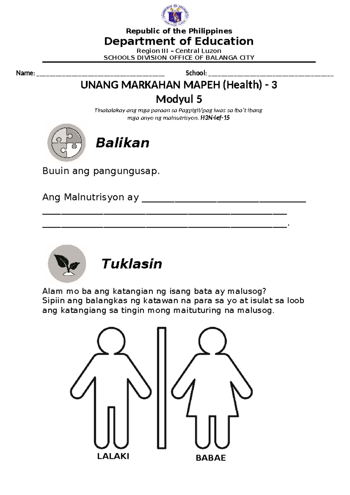 Learning Activity Sheetshealth 3 - Department of Education Region III – Central Luzon SCHOOLS ...