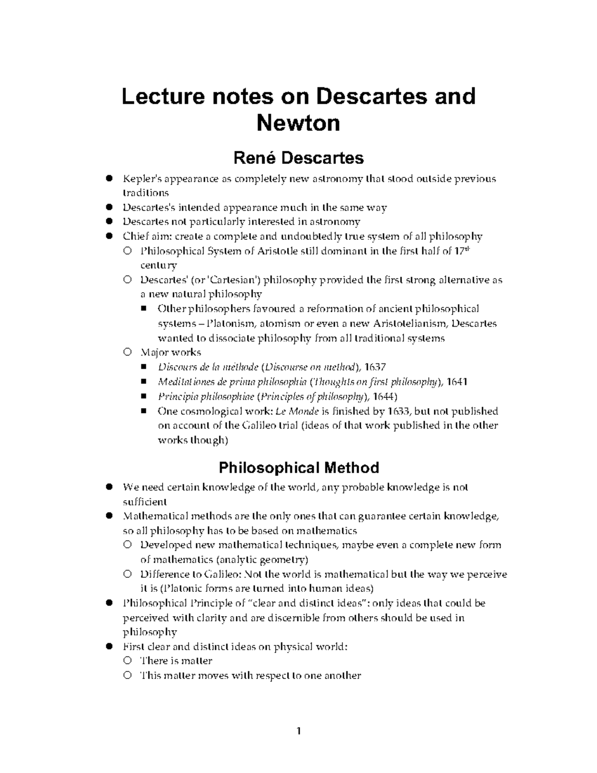 Lecture-Notes 17th century - Lecture notes on Descartes and Newton René ...
