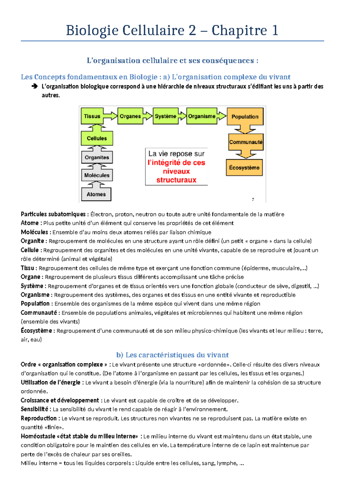 Bio Cell 1 - Biologie Cellulaire 2 – Chapitre 1 L’organisation cellulaire et ses conséquences ...