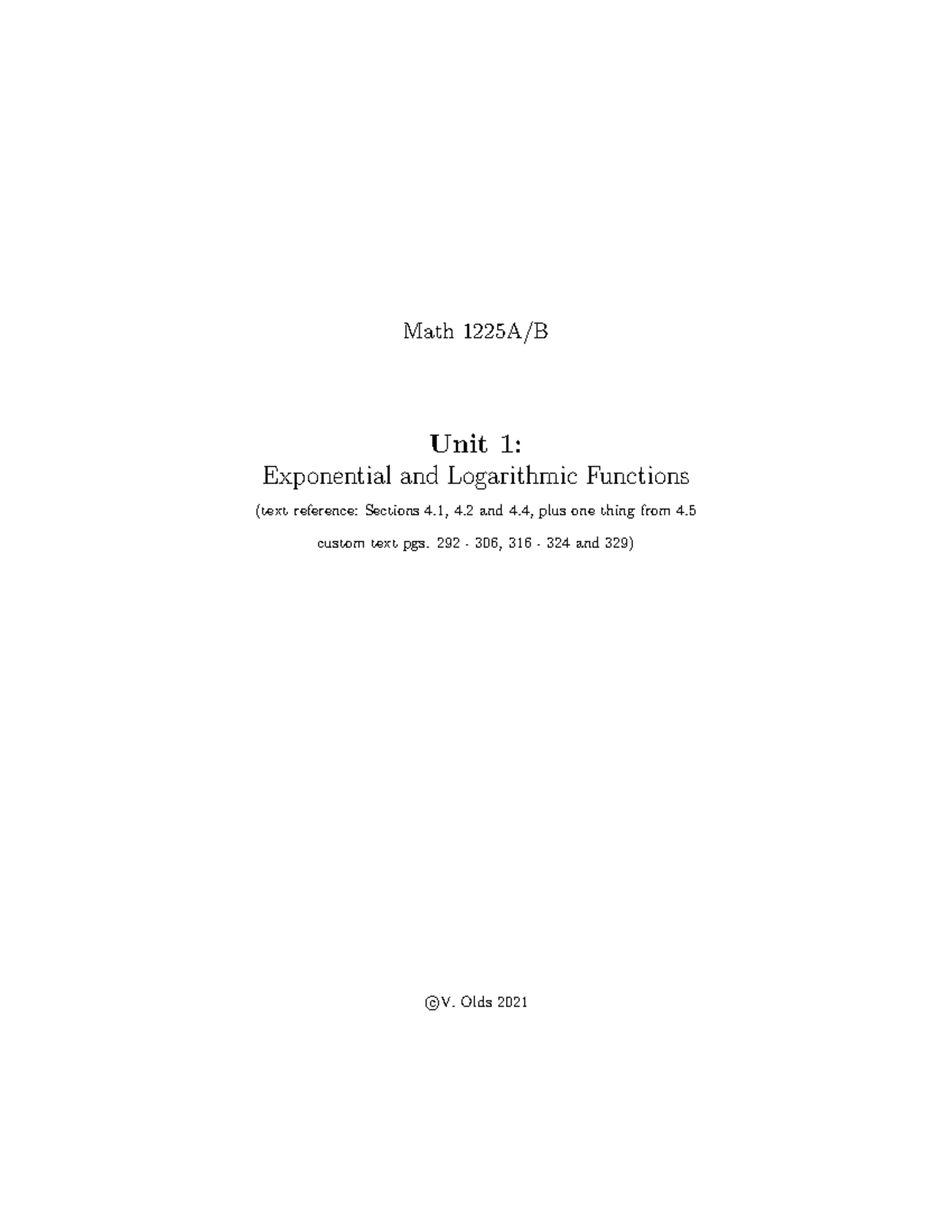 Math 1225 notes - Math 1225A/B Unit 1: Exponential and Logarithmic ...