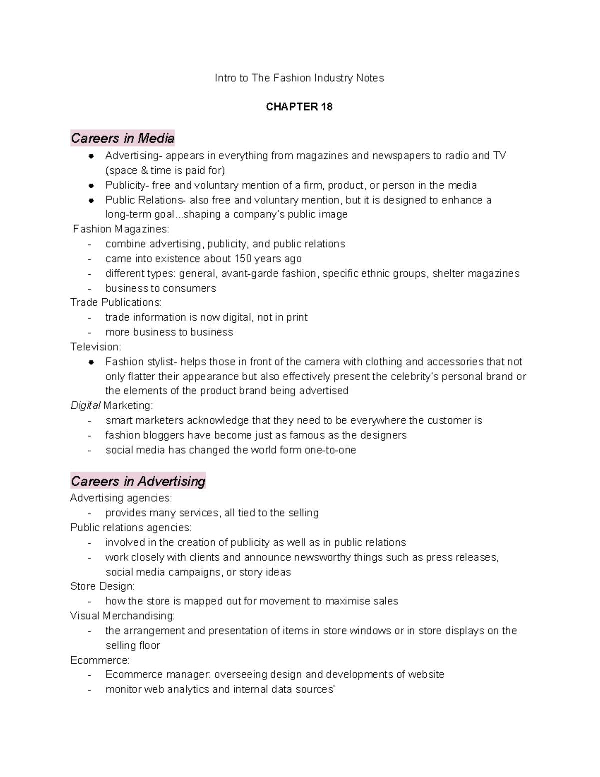 Intro to the fashion industry notes - Intro to The Fashion Industry ...