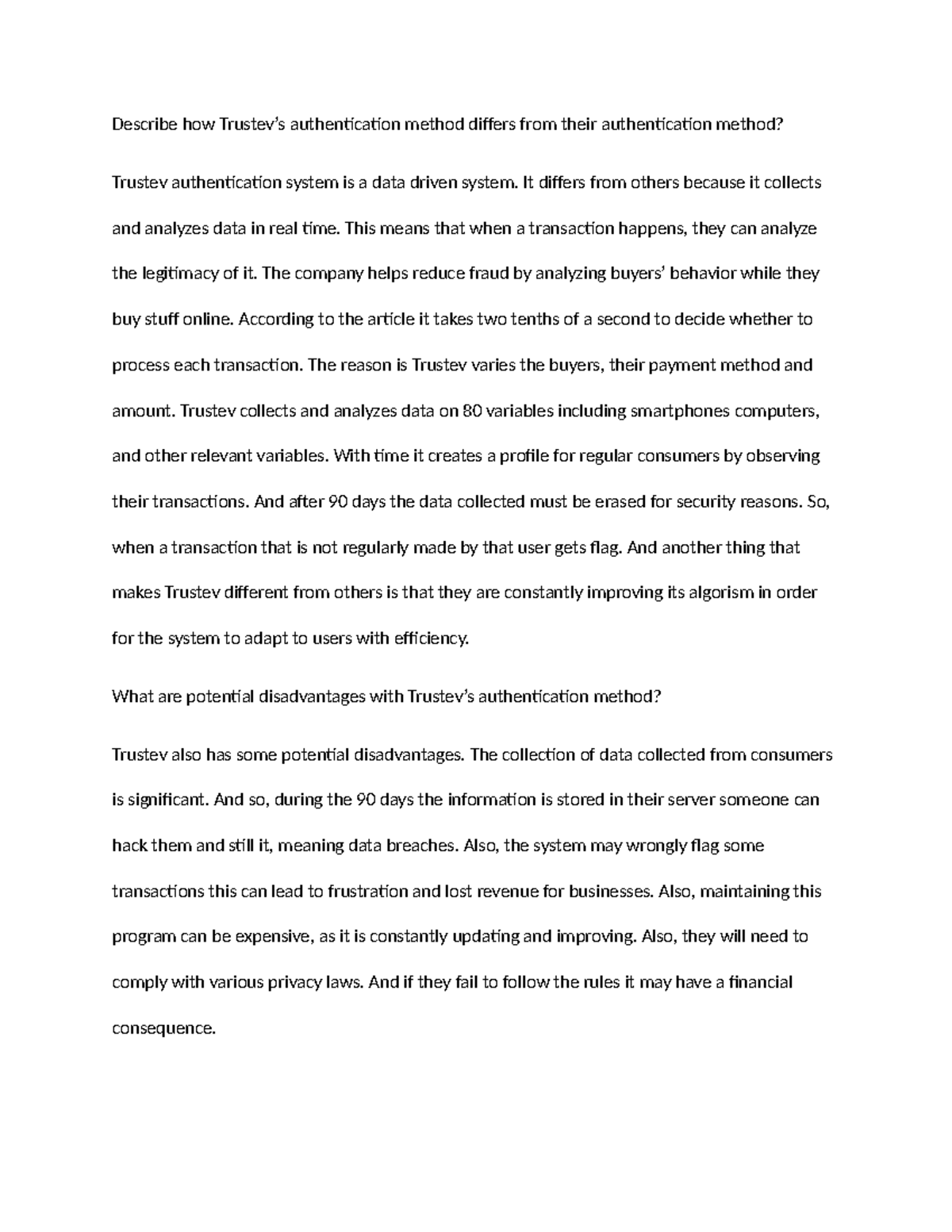 Case 2 - tarea - Describe how Trustev’s authentication method differs ...