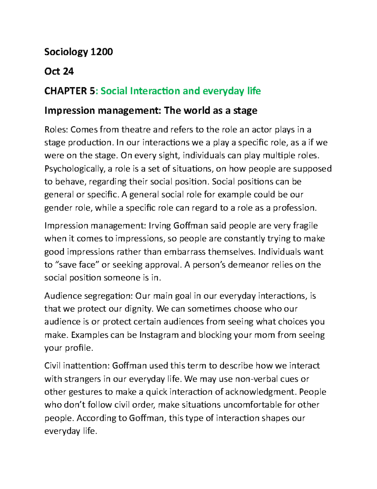 Sociology Chapter 5 - Sociology 1200 Oct 24 CHAPTER 5: Social ...