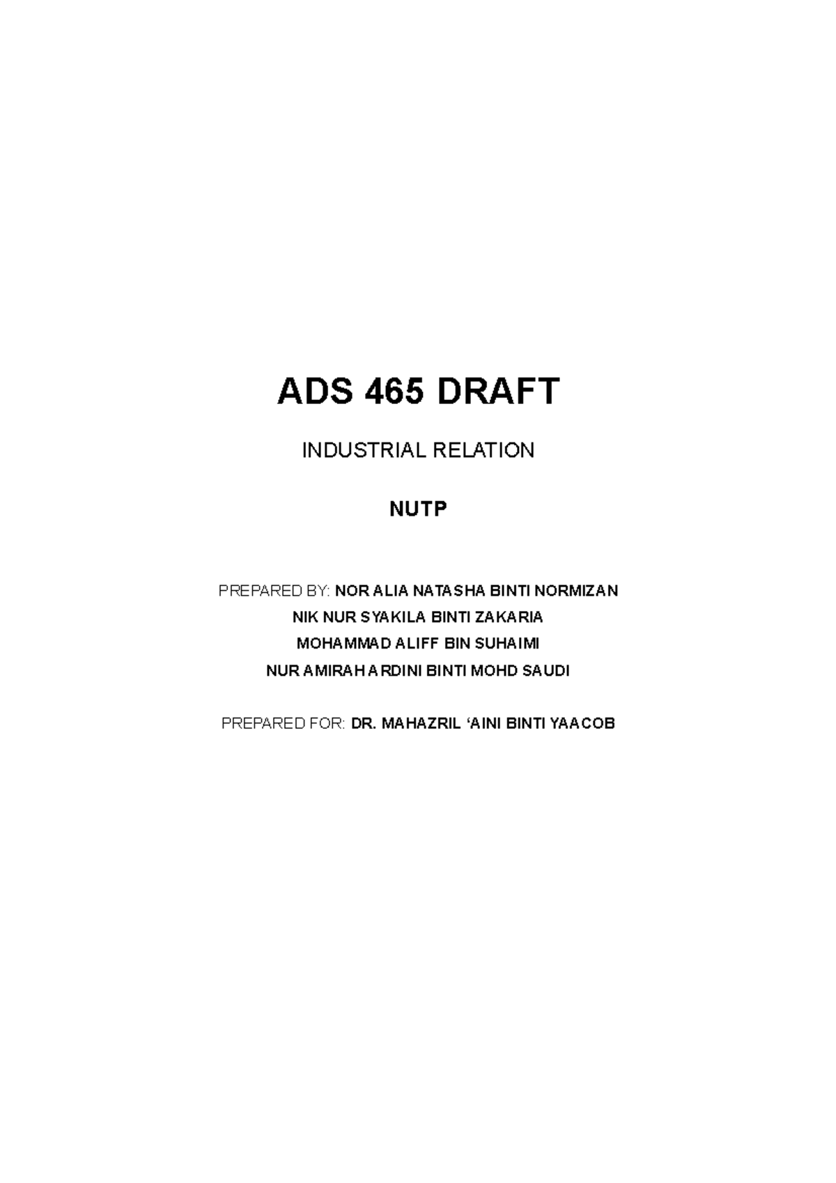 ADS 465 Draft SEMI Finale - ADS 465 DRAFT INDUSTRIAL RELATION NUTP ...