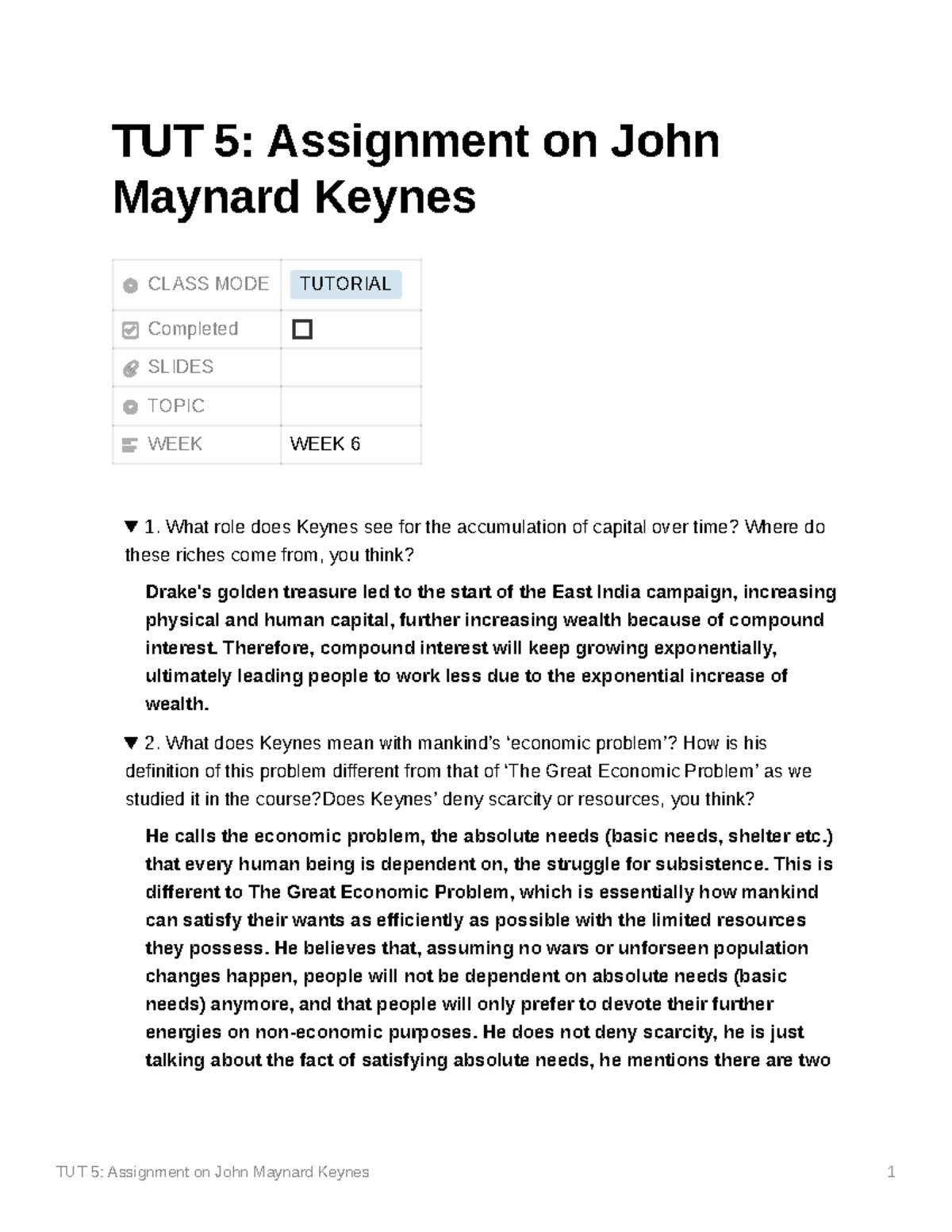 TUT 5 Assignment on John Maynard Keynes - TUT 5: Assignment on John ...