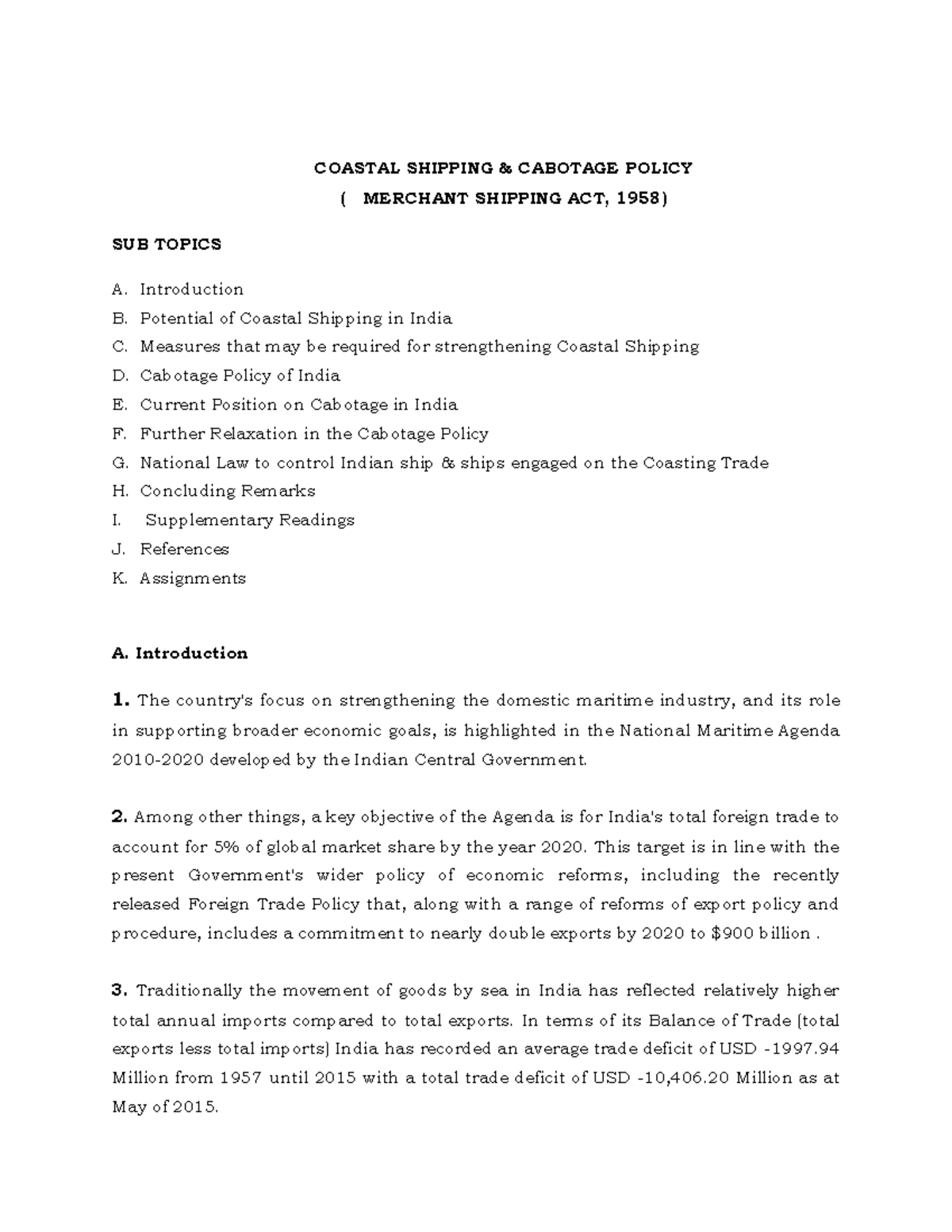 Cabotage AND Coastal Shipping Policy-CAPT - COASTAL SHIPPING & CABOTAGE ...