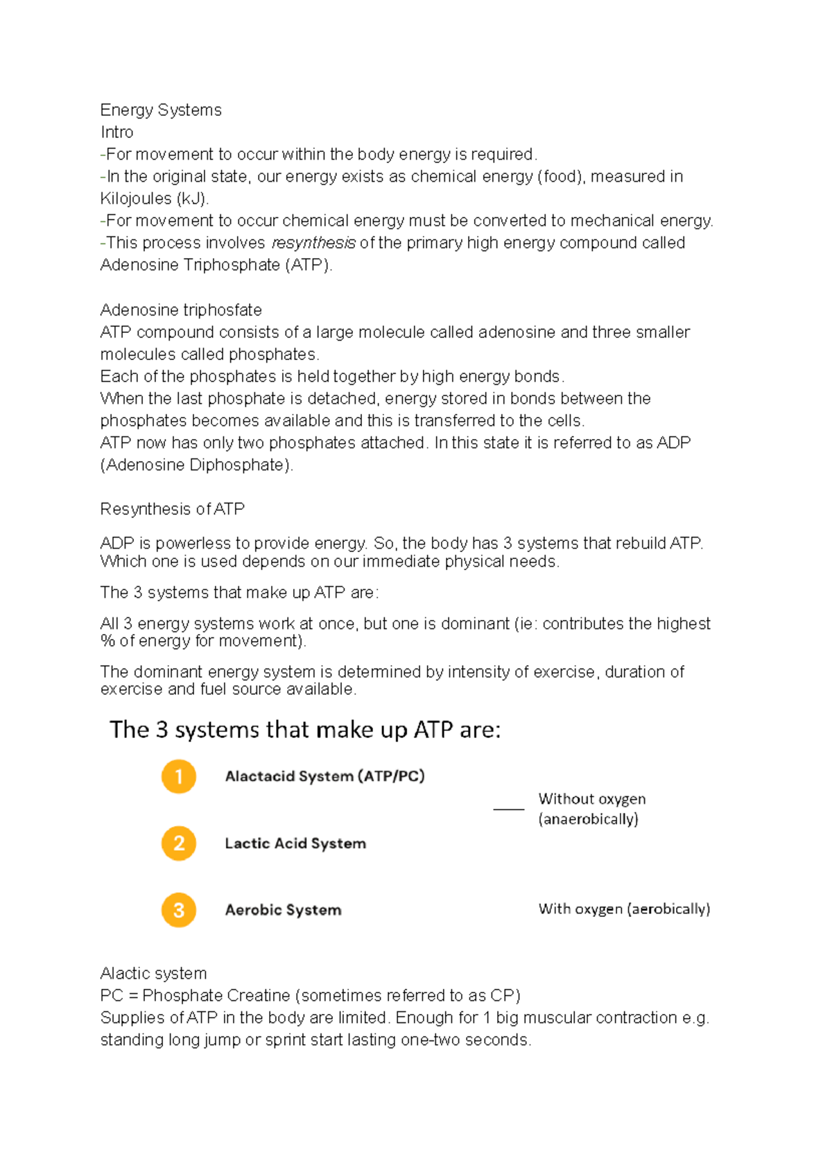 Study notes PDHPE energy systems - Energy Systems Intro For movement to ...