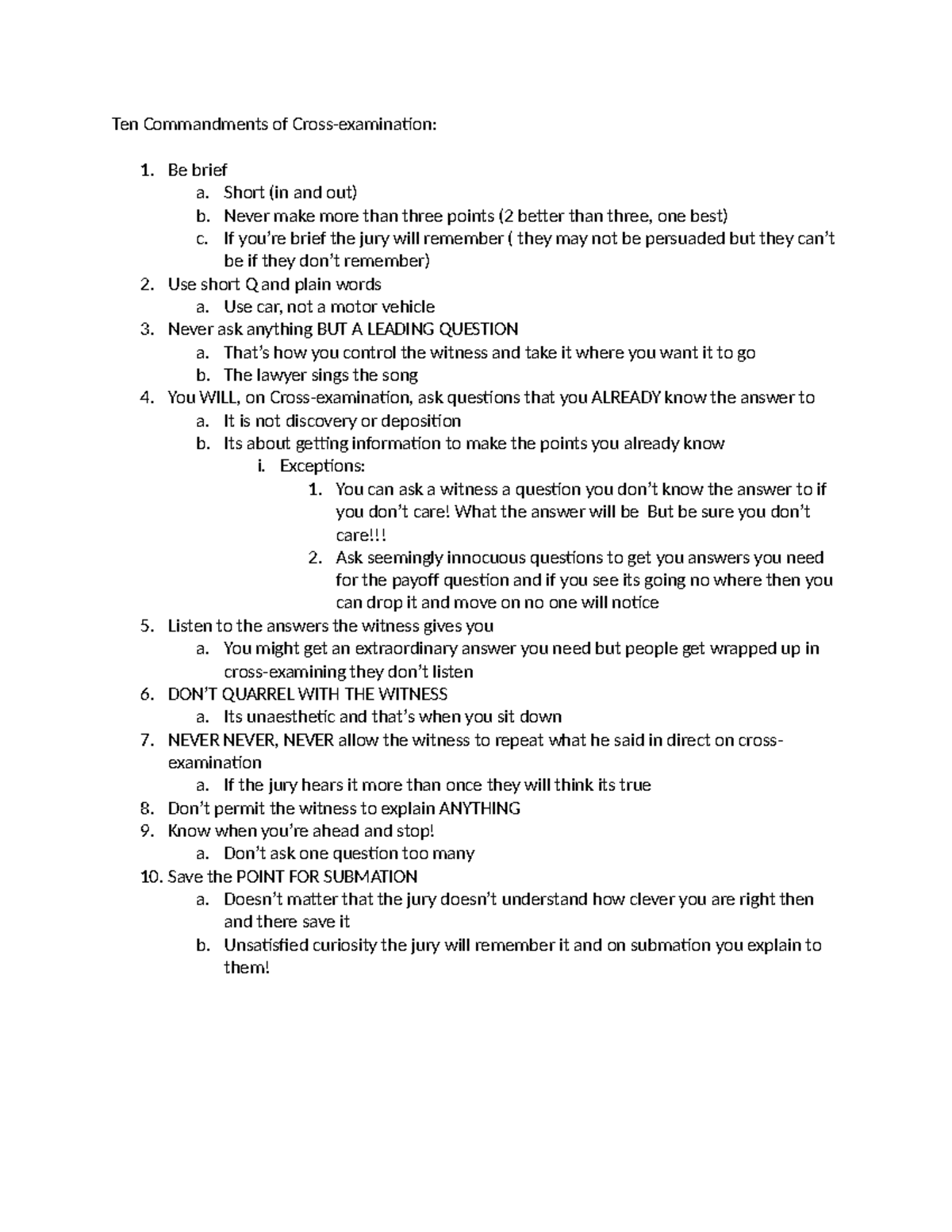 Ten Commandments of Cross Ex - Ten Commandments of Cross-examination: 1 ...