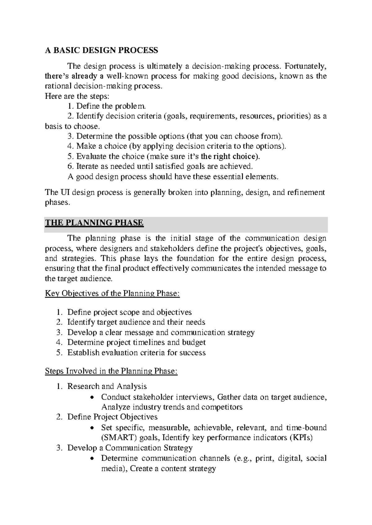 UID Notes - temp - A BASIC DESIGN PROCESS The design process is ...