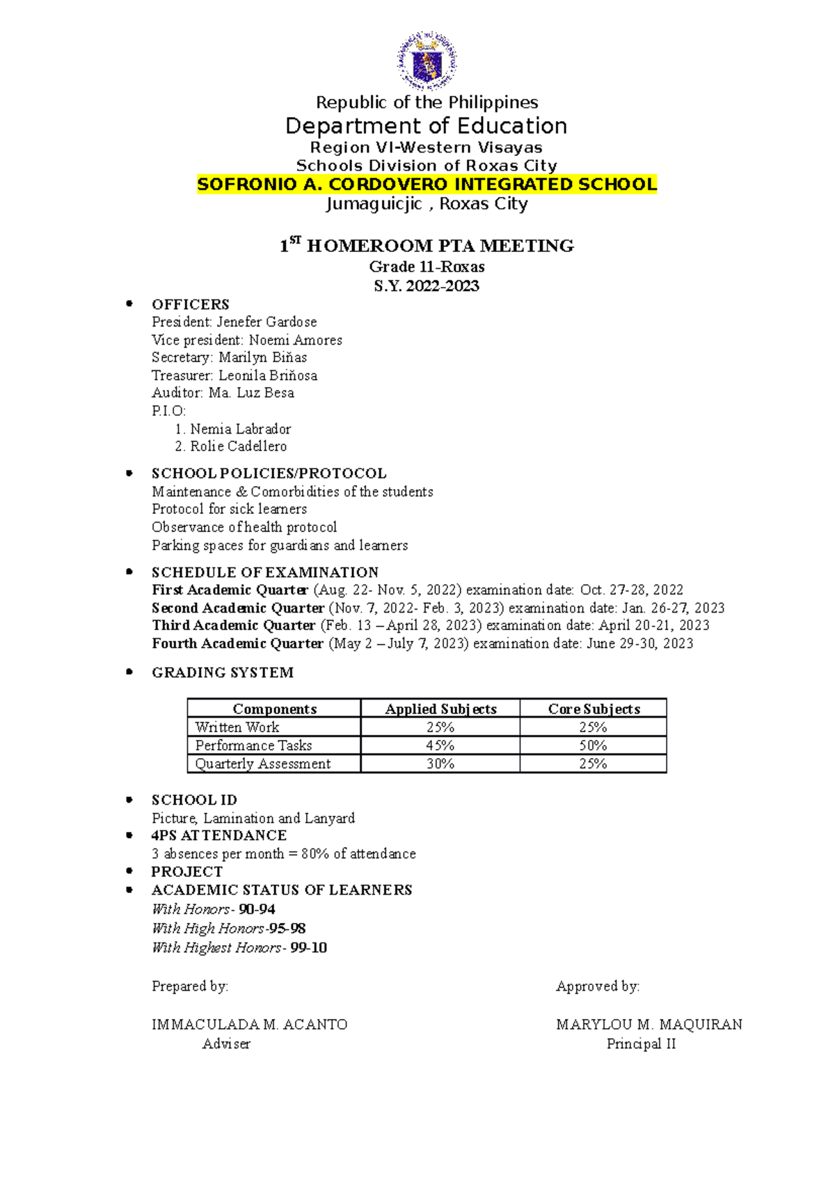 Pta-agenda - brief - Republic of the Philippines Department of ...