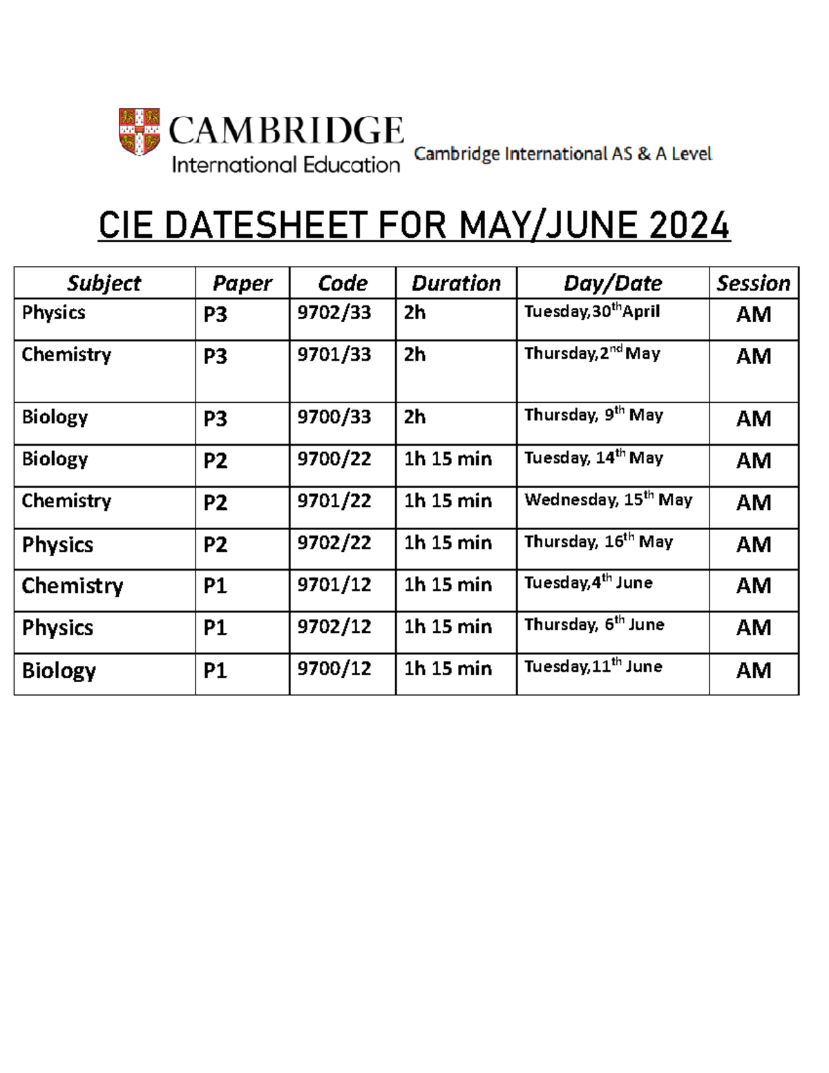 CIE Datesheet FOR MAY - FANTASY - CIE DATESHEET FOR MAY/JUNE 2024 ...