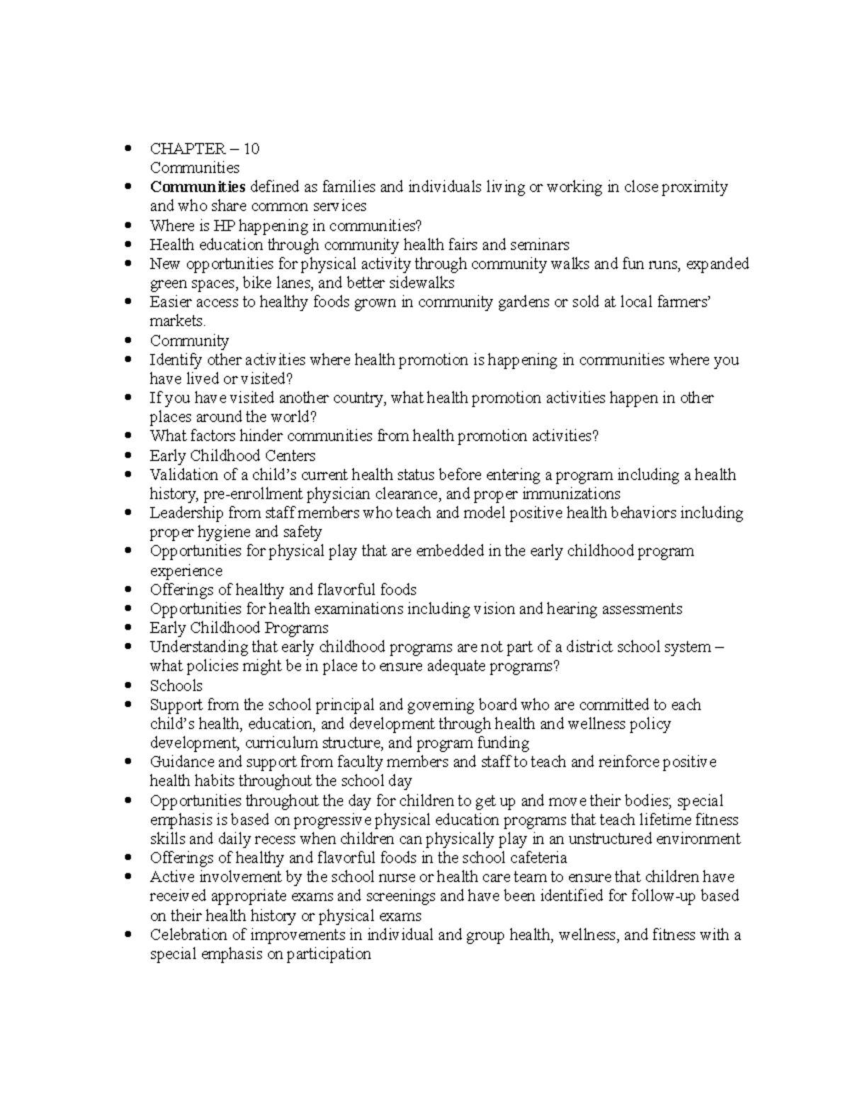 Final exam review - lab - CHAPTER – 10 Communities Communities defined as families and - Studocu