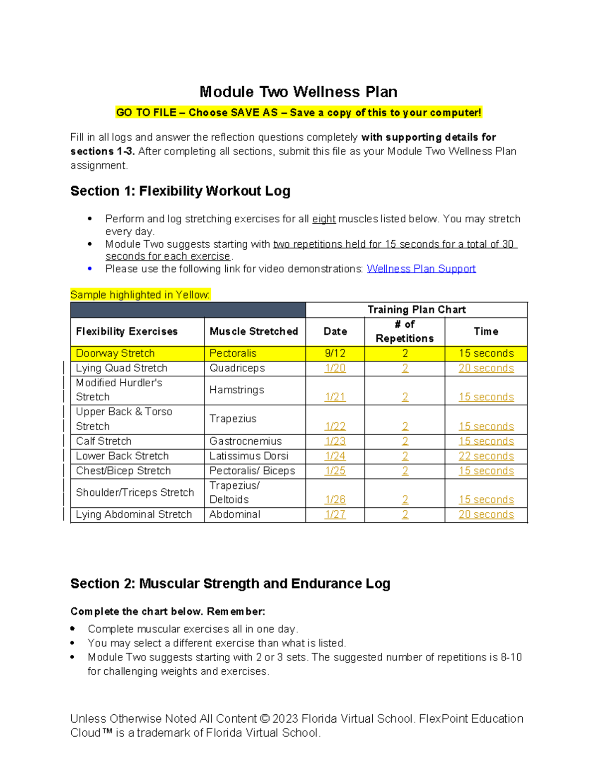 Wellness Plan Module Two - Module Two Wellness Plan GO TO FILE – Choose SAVE AS – Save a copy of ...