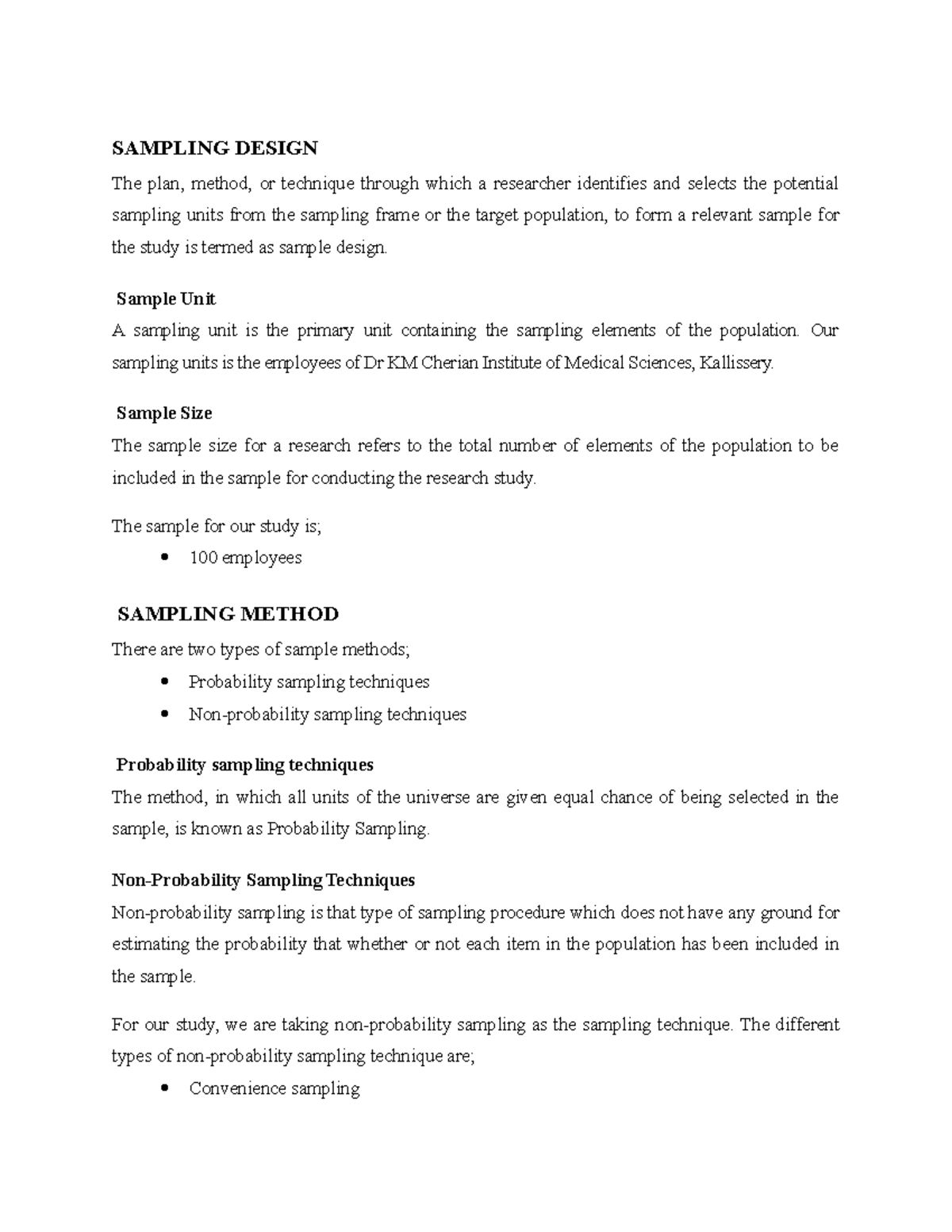 Sampling Design - SAMPLING DESIGN The plan, method, or technique ...