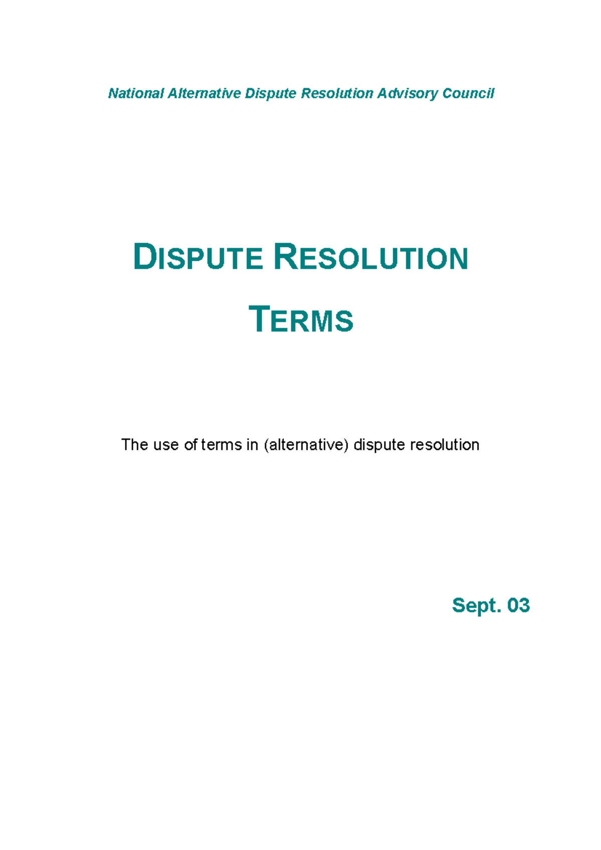 Dispute Resolution Terms - National Alternative Dispute Resolution ...