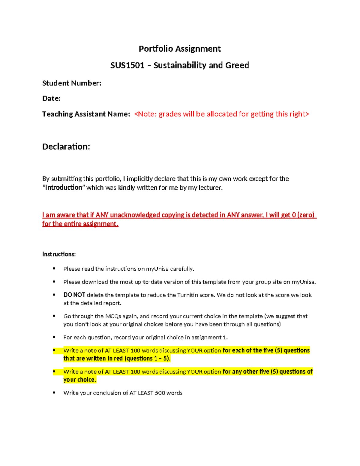 Portfolio Template 24-S2 - Portfolio Assignment SUS1501 ...