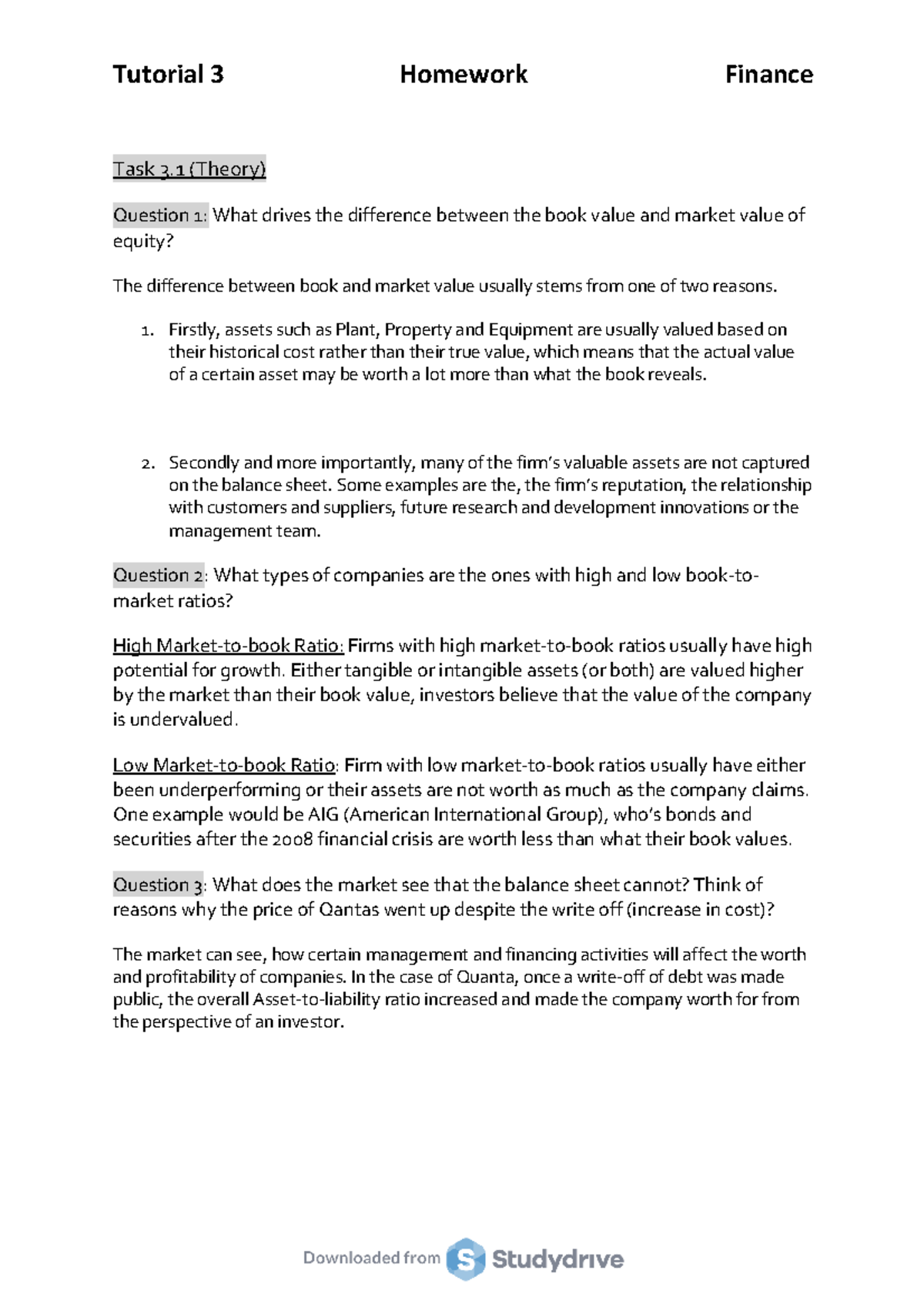 Tutorial 3 Assignments + Explanations - Tutorial 3 Homework Finance ...
