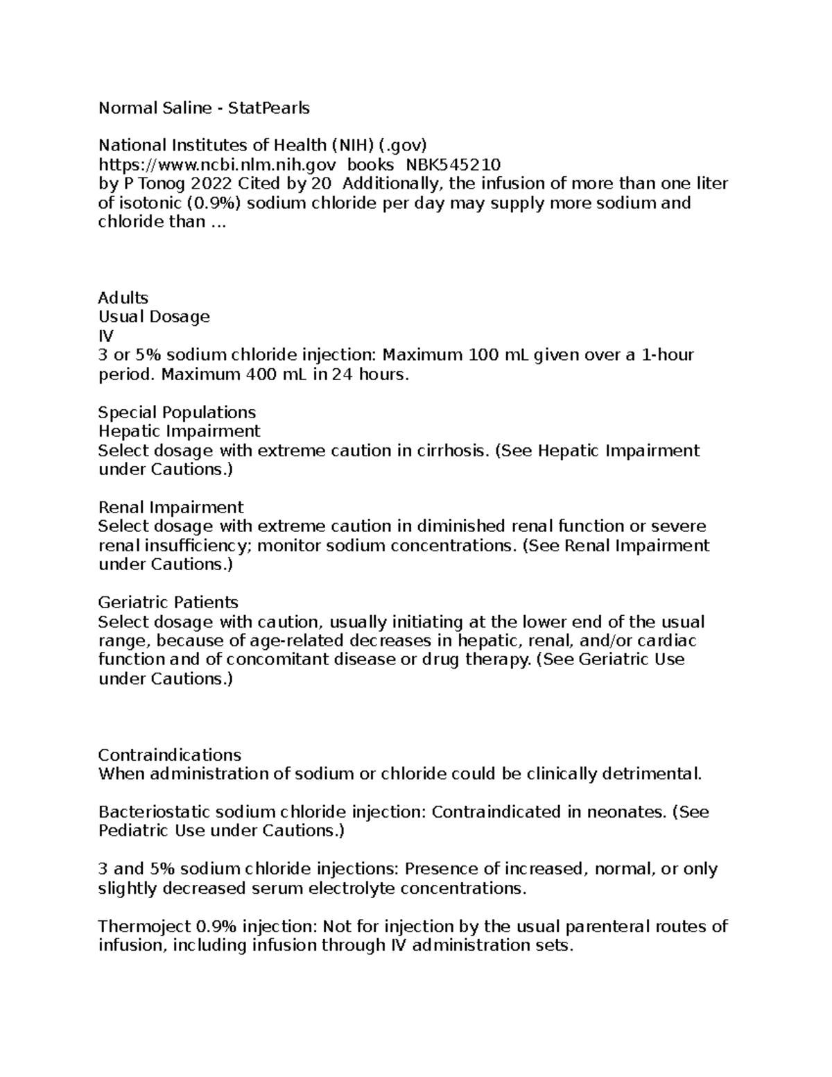 Unititled - Normal Saline - StatPearls National Institutes of Health ...