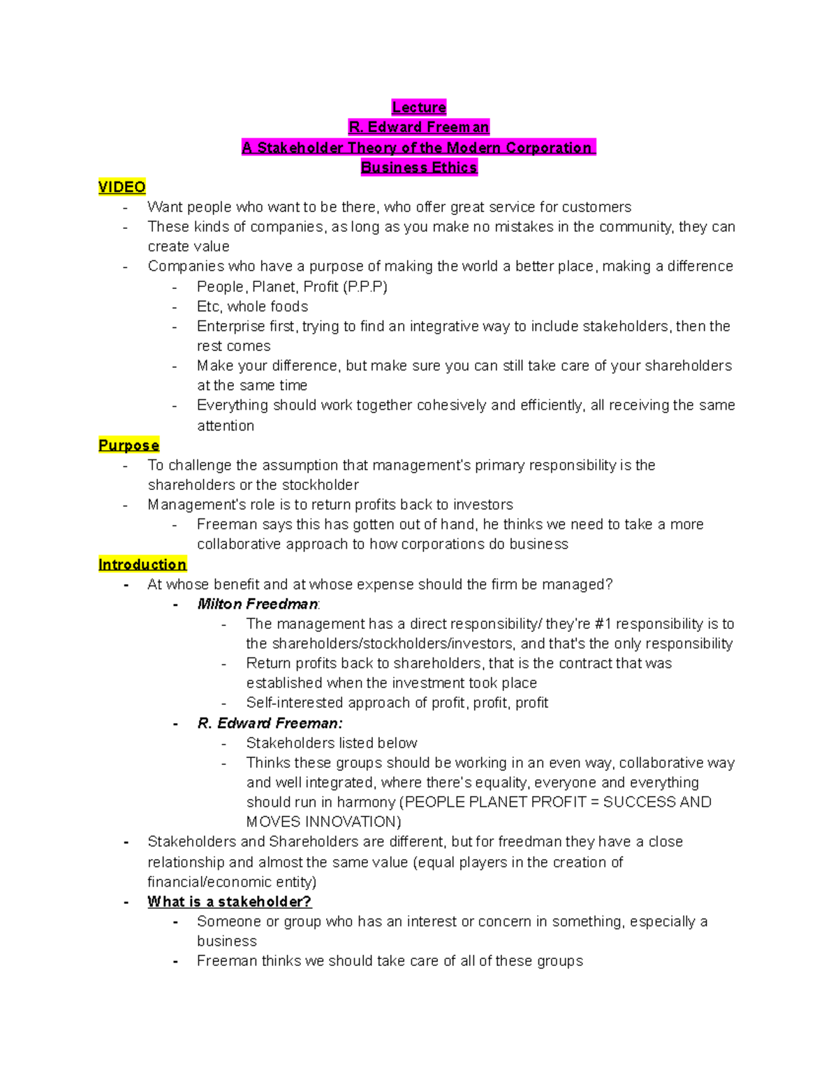 Business Ethics - R. Edward Freeman - Lecture R. Edward Freeman A ...