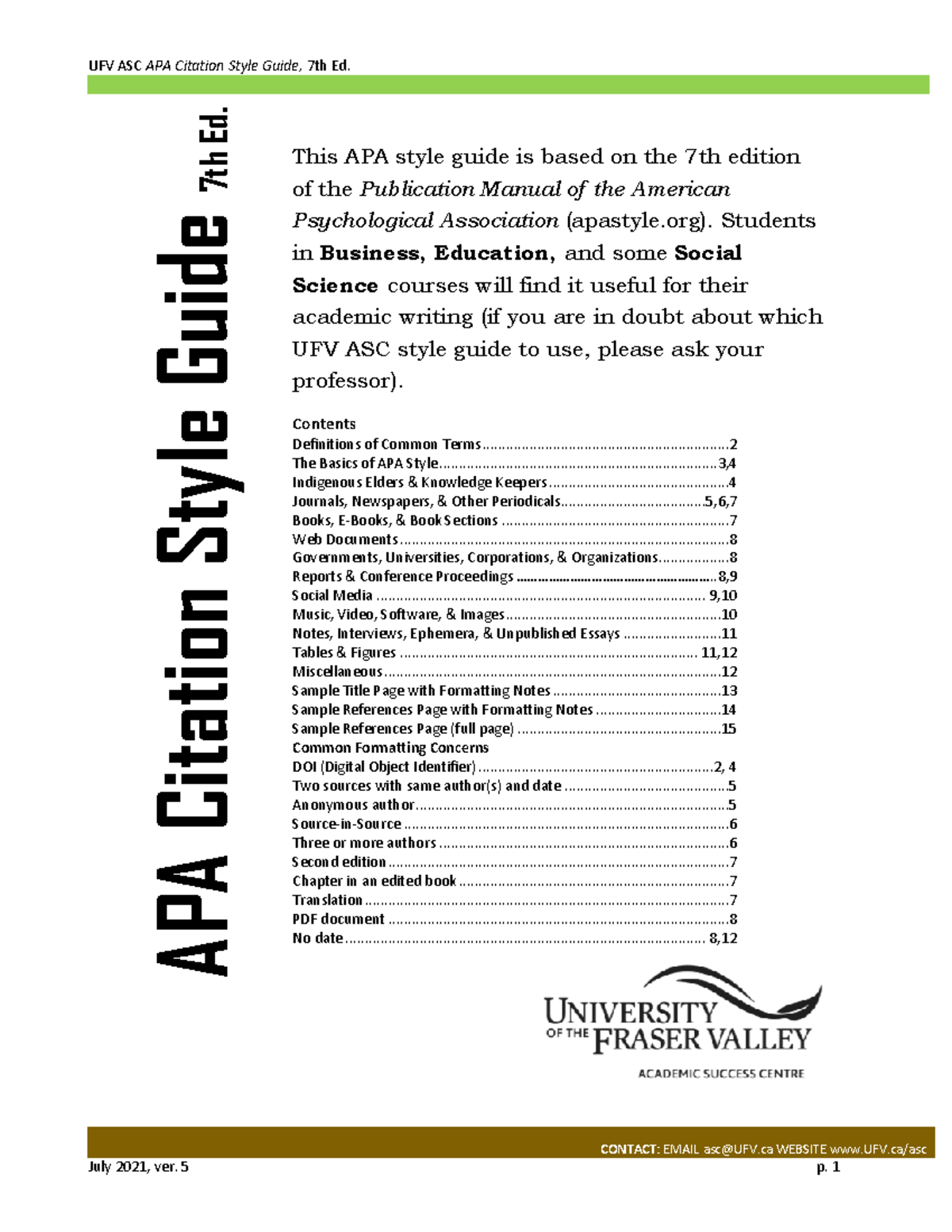 UNIV 101 - book - CONTACT: EMAIL asc@UFV WEBSITE UFV/asc APA Citation ...