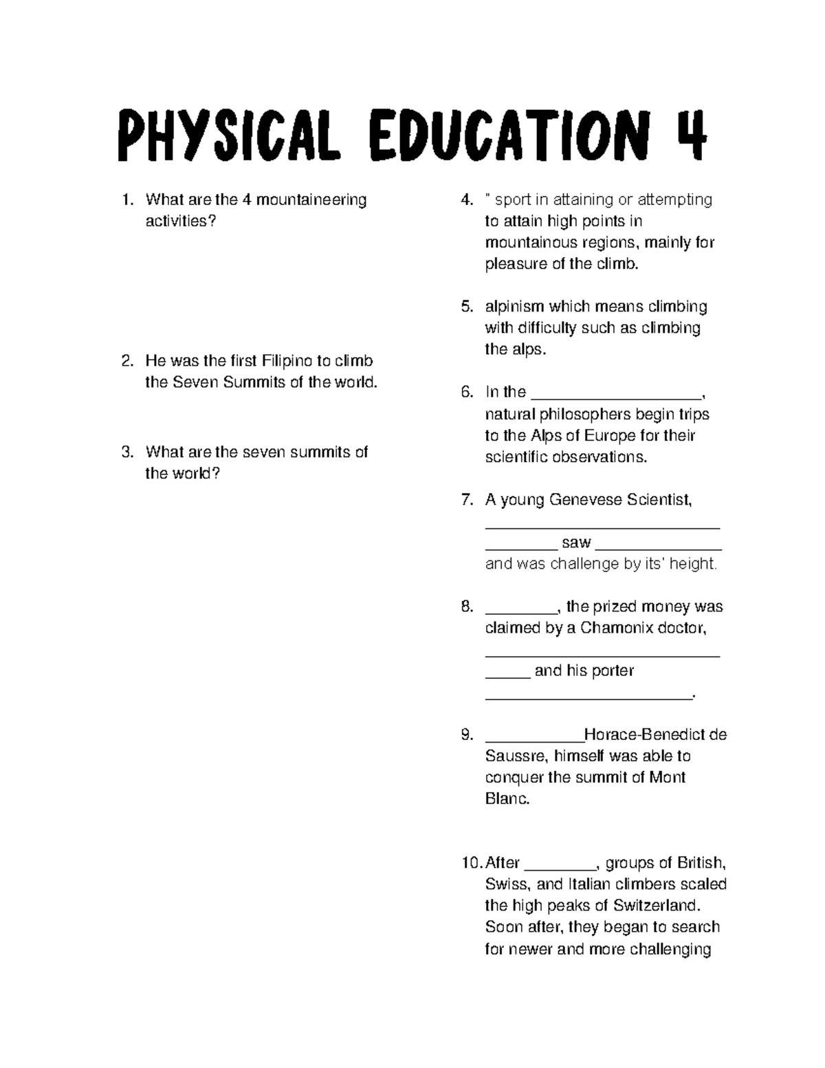 Physical Education 4 Rev - PHYSICAL EDUCATION 4 What are the 4 ...