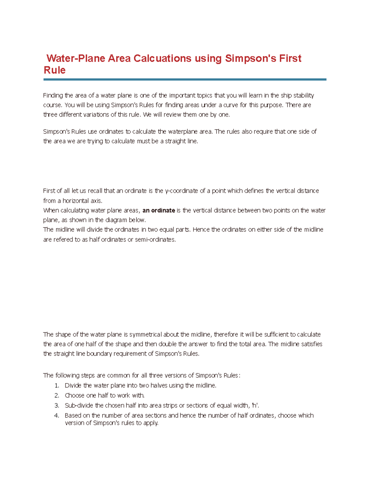 Simpson rule 1 and 2 week 2 and 3 - Water-Plane Area Calcuations using ...