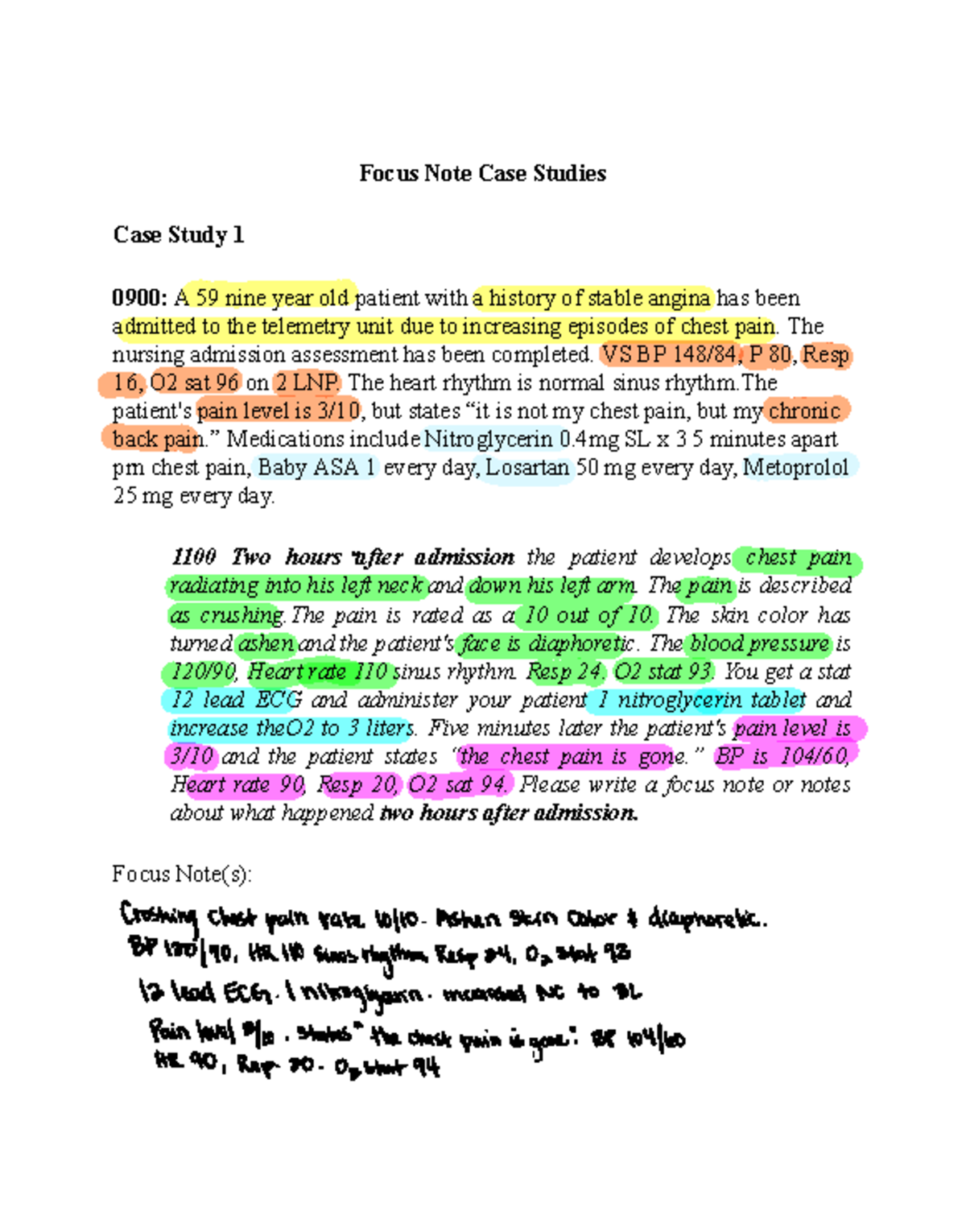 Nursing Case studies focus notes - ####### Focus Note Case Studies ...