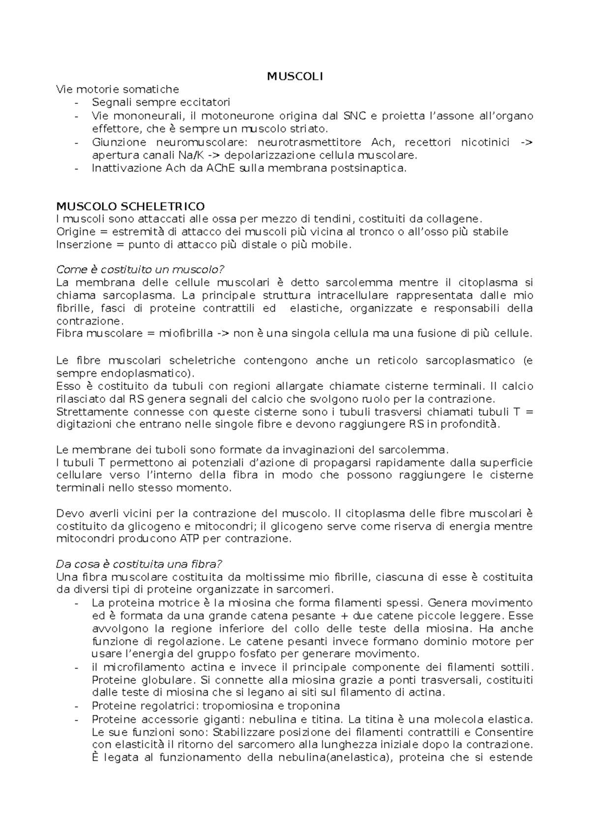 Muscoli - MUSCOLI Vie motorie somatiche - Segnali sempre eccitatori ...