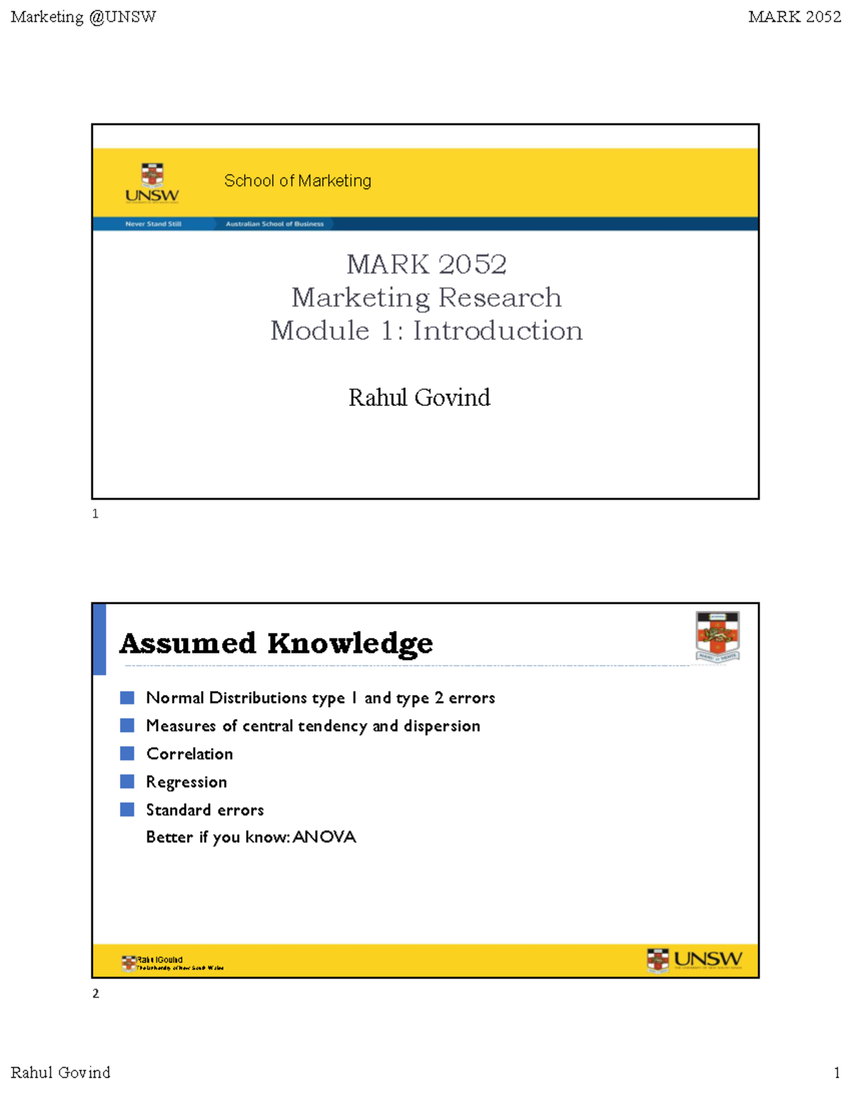 Complete Slides Week 4 - School of Marketing MARK 2052 Marketing ...