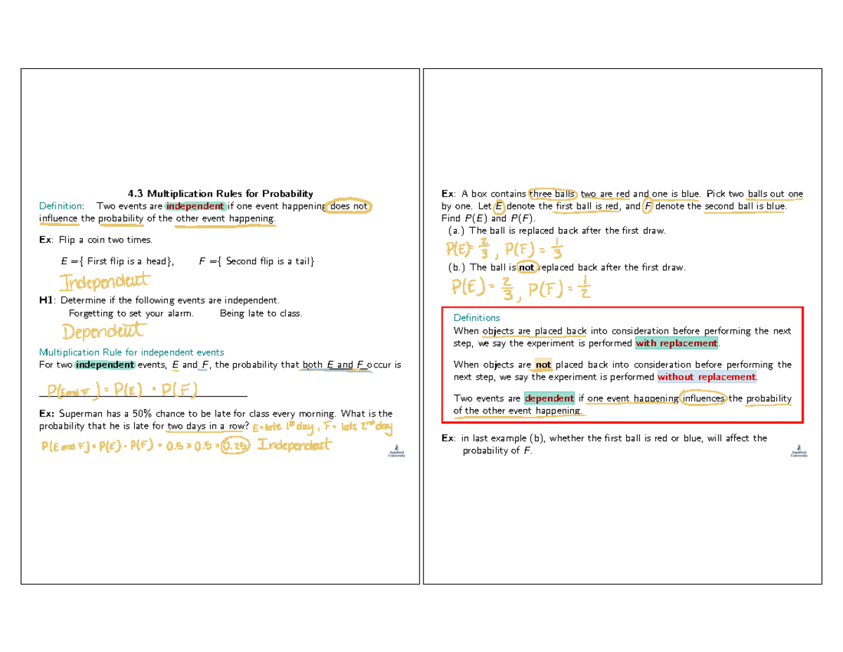 MATH 210 - 4.3 - Week 4 - 4 Multiplication Rules for Probability ...